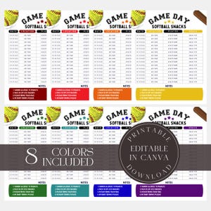 Editable Softball Snack Sign up Sheet Game Day Schedule Template ...