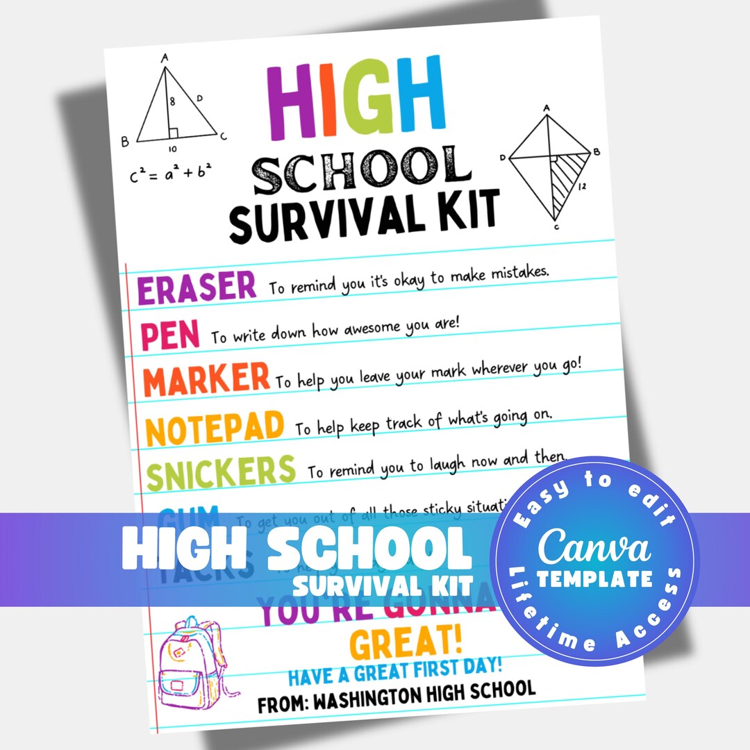High School Survival Kit Gift Tag Editable Printable (canva) - Etsy