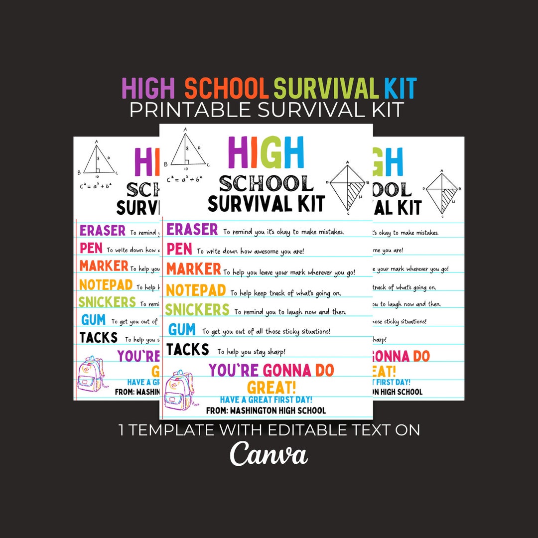High School Survival Kit Gift Tag, Gift for Teachers Students, 9th 10th ...