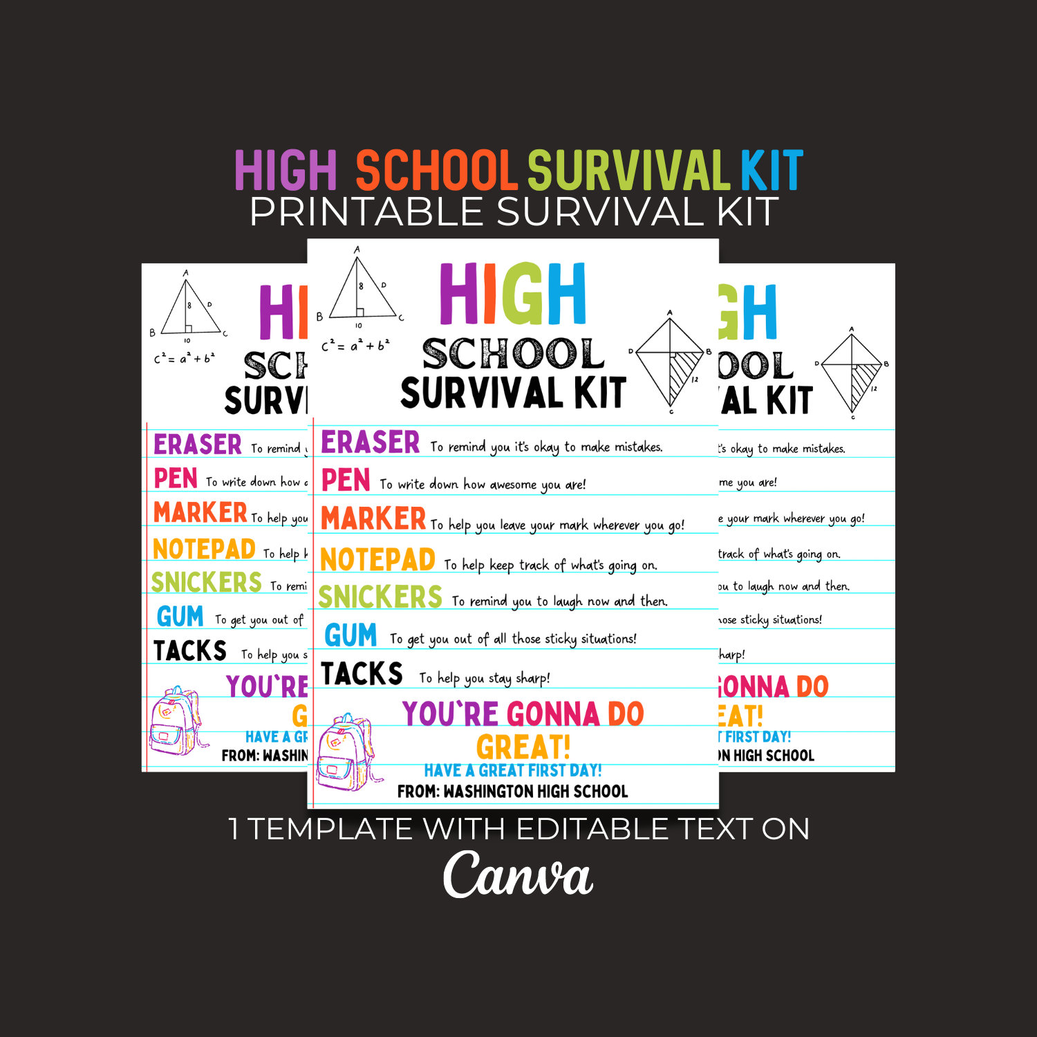 High School Survival Kit Gift Tag Gift for Teachers Students - Etsy