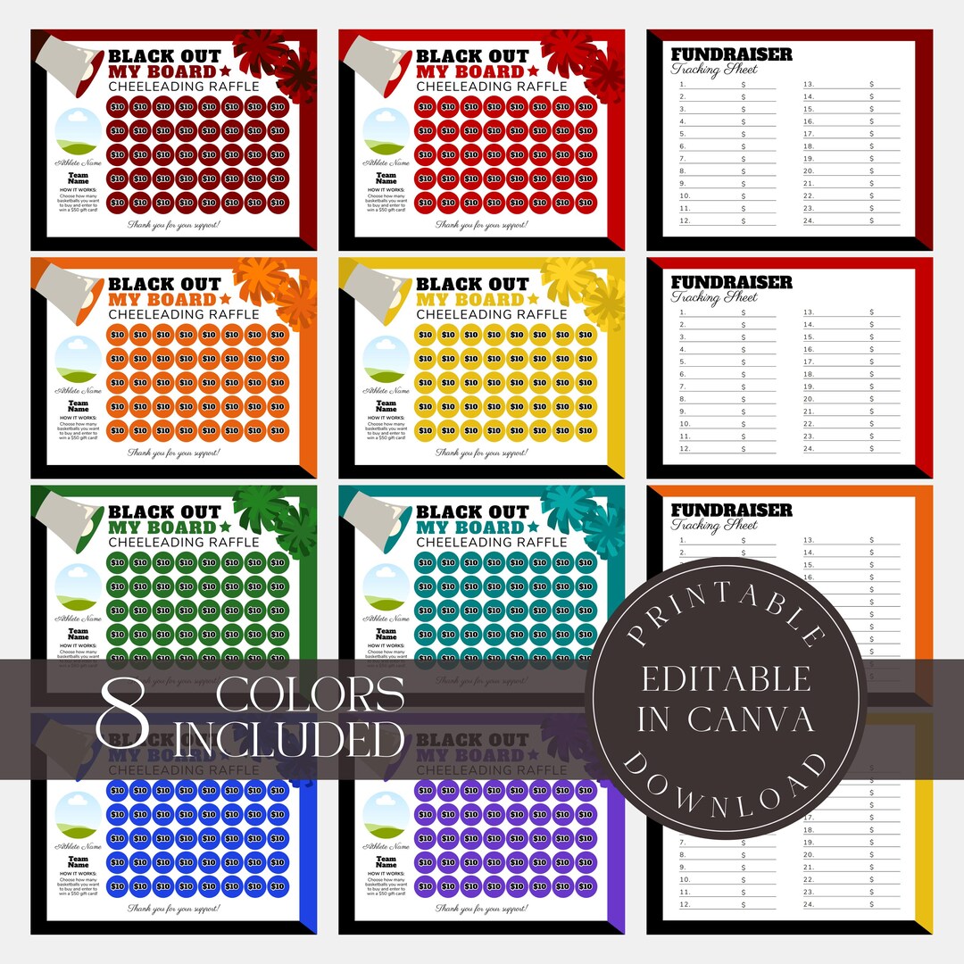 Editable Cheerleading Raffle Board Cheerleader Fundraiser Printable ...