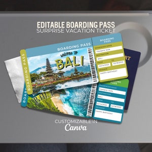 Editable Boarding Pass, Bali Vacation Printable Ticket Template ...