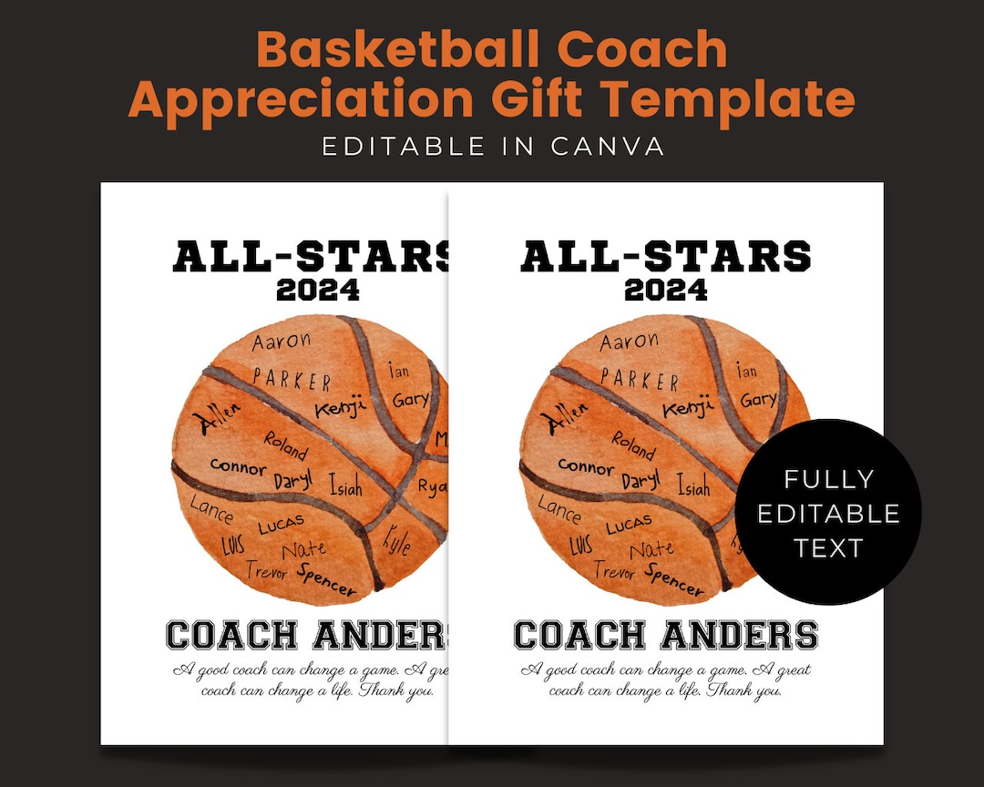 Editable Coach Appreciation Gift, Basketball Coach Thank You Card ...