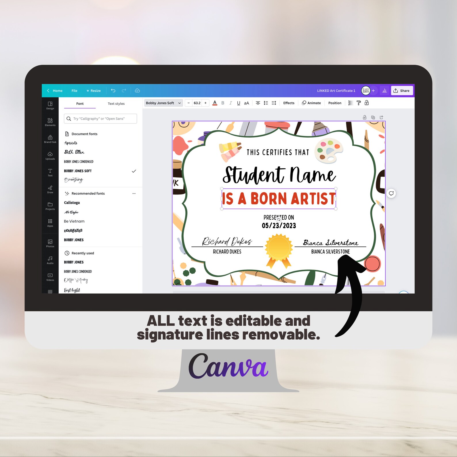 Editable School Certificate Art Award Elementary Student - Etsy