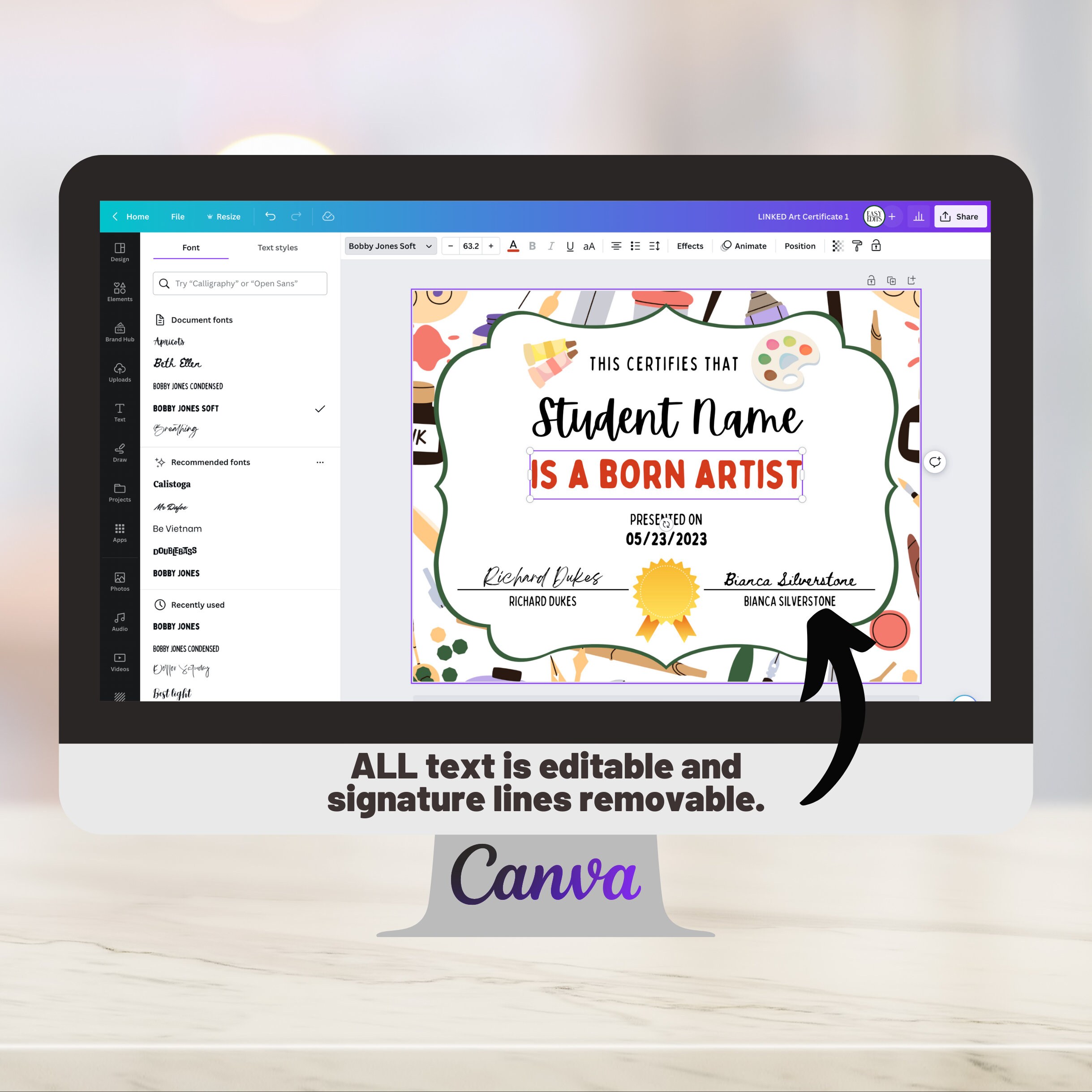 Editable School Certificate Art Award Elementary Student - Etsy