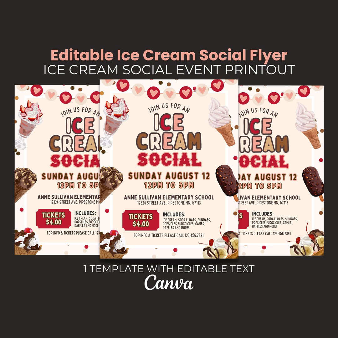 Editable Ice Cream Social Flyer, Printable Ice Cream Event, Summer Ice ...