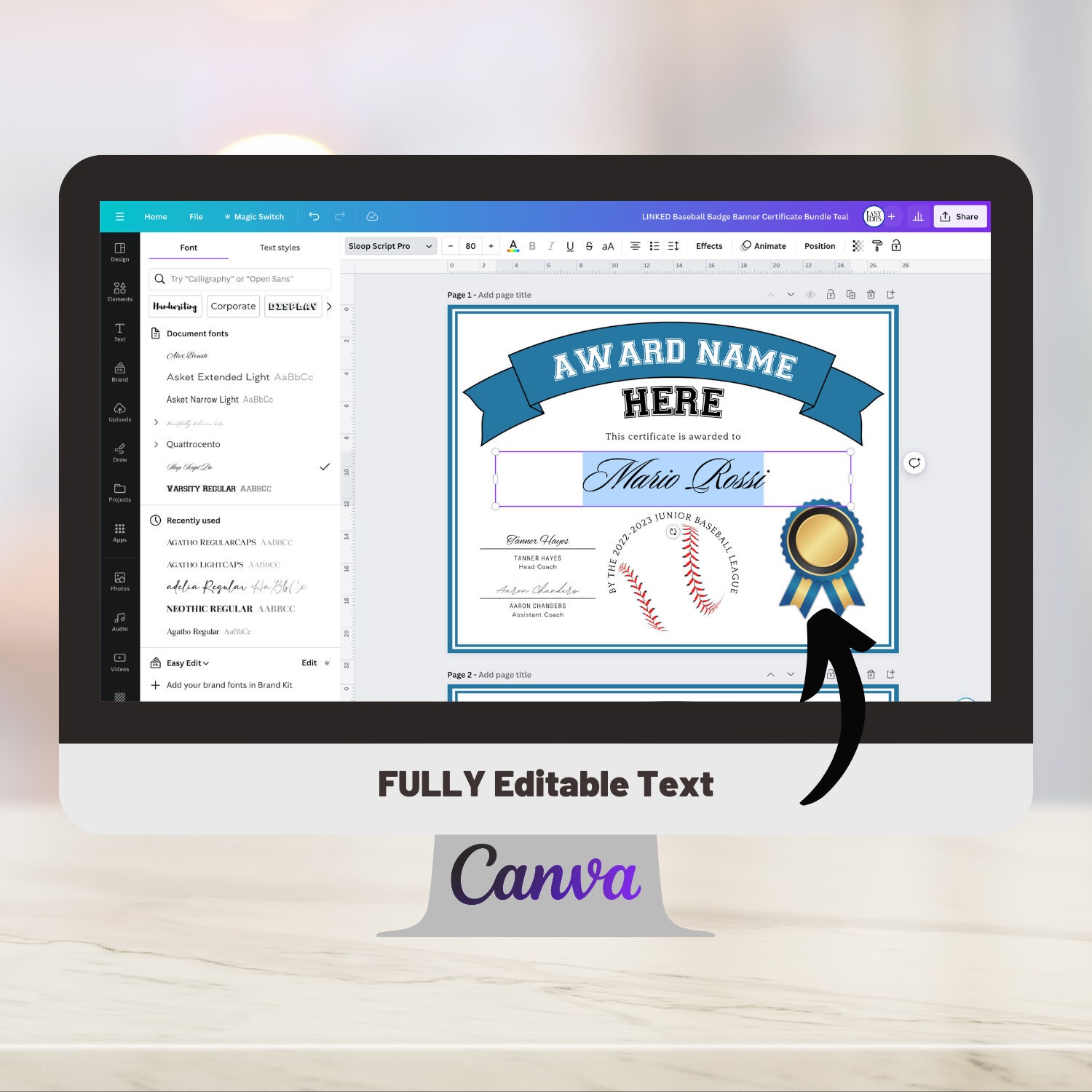 Personalized Baseball Award Certificates Editable Team Awards (canva ...