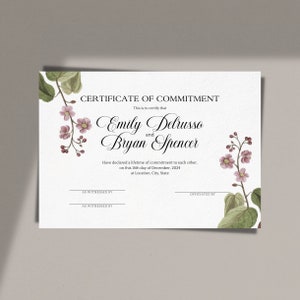 Printable Commitment Certificate Template, Certificate of Marriage ...