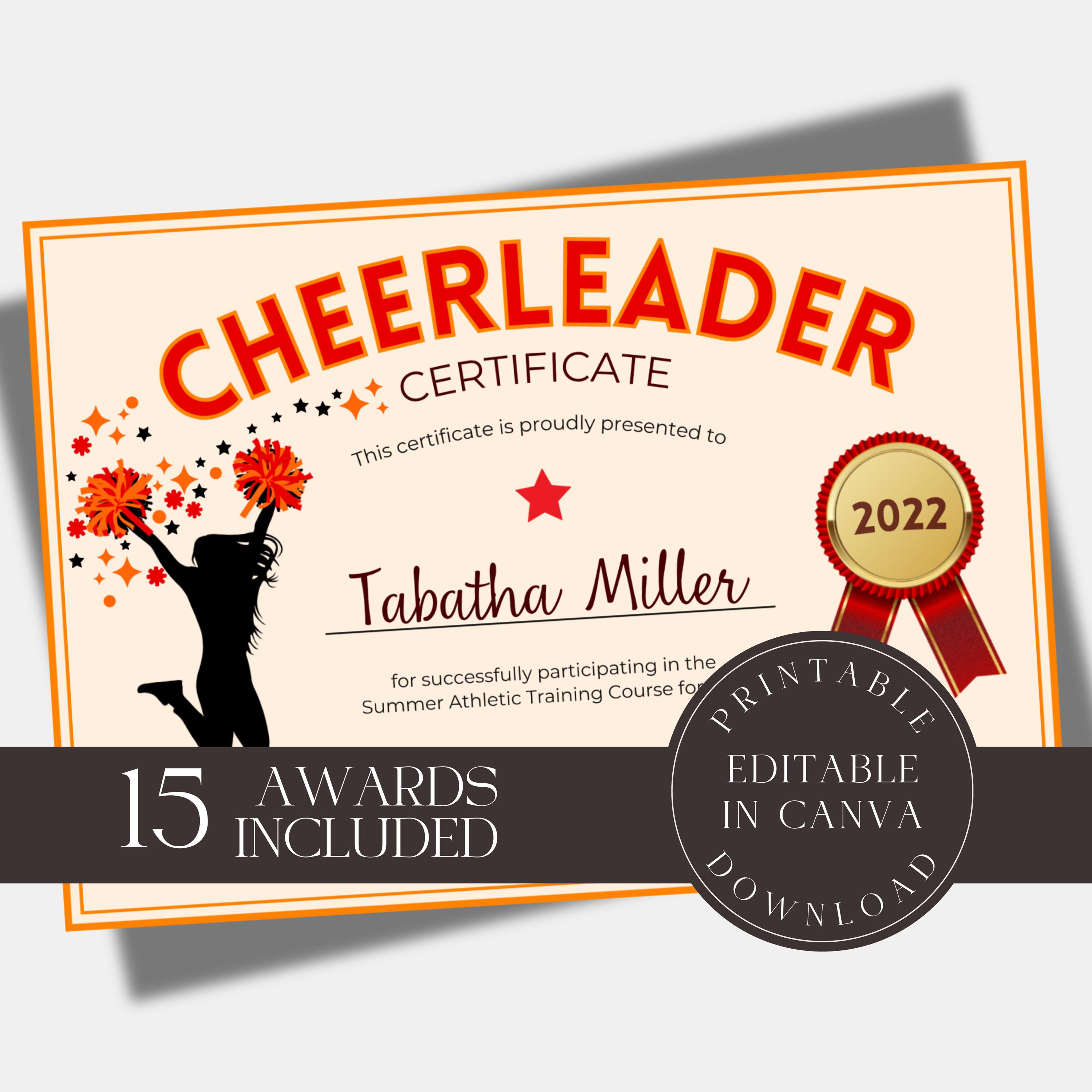 Editable Cheerleading Awards Template, Custom Cheer Award Certificates ...