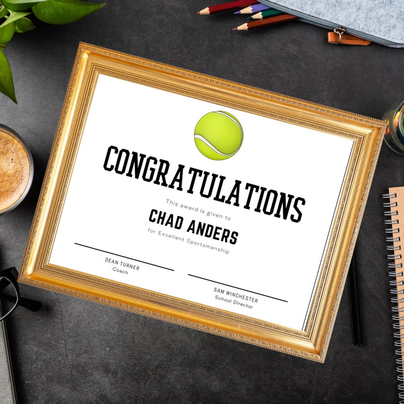 Editable Tennis Award Certificate Team Party Printable (canva Template ...
