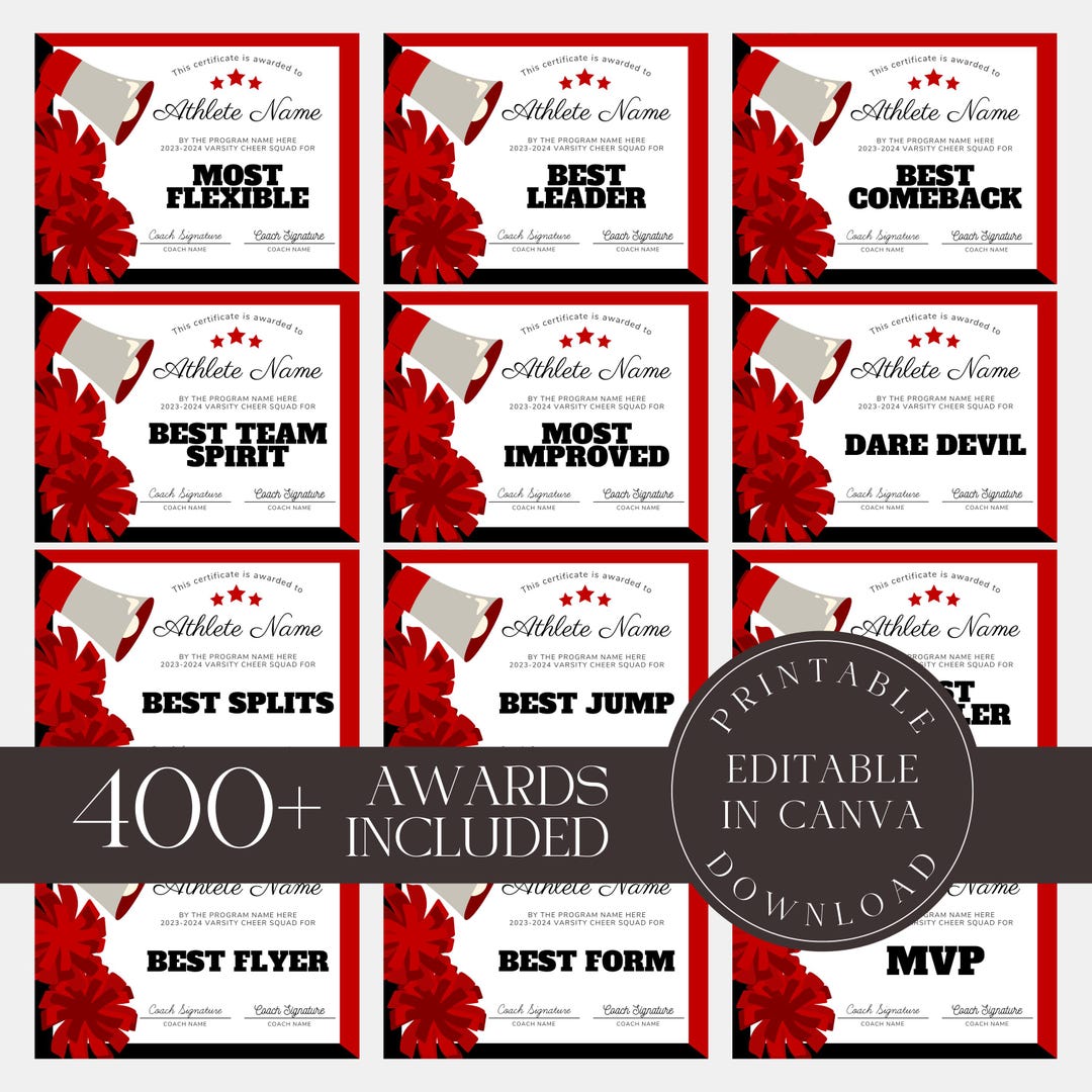 Personalized Cheer Awards | Cheerleading Certificate Template ...
