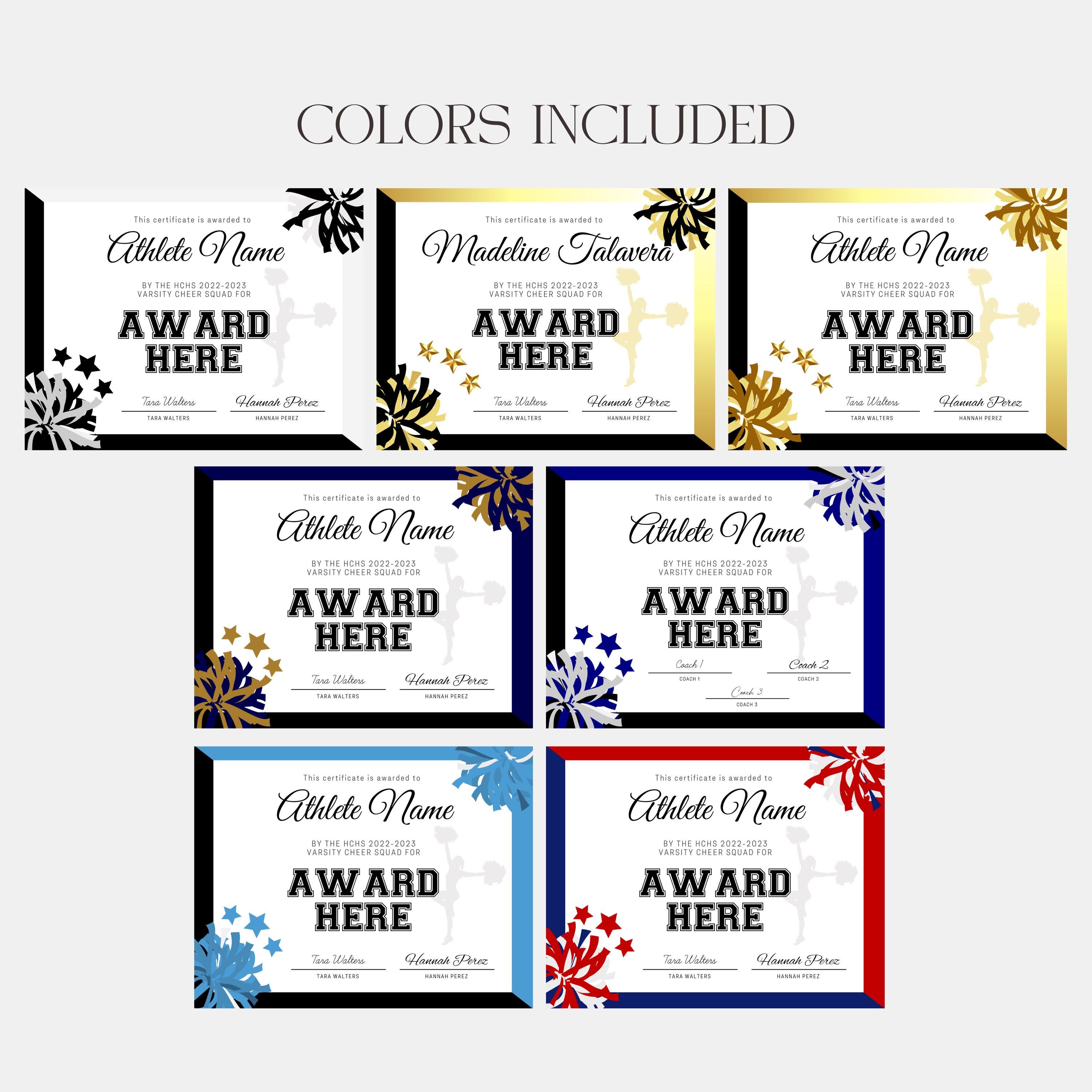 Editable Cheerleading Awards Template, Custom Cheer Award Certificates ...