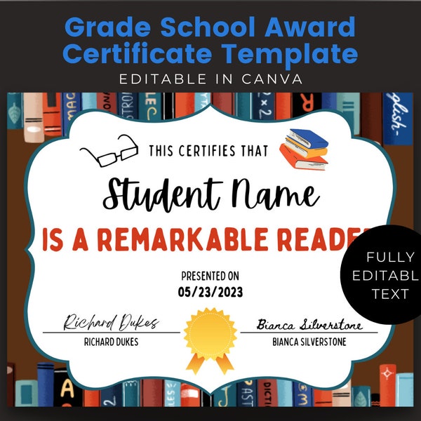 Reading Certificate Editable Template - Etsy