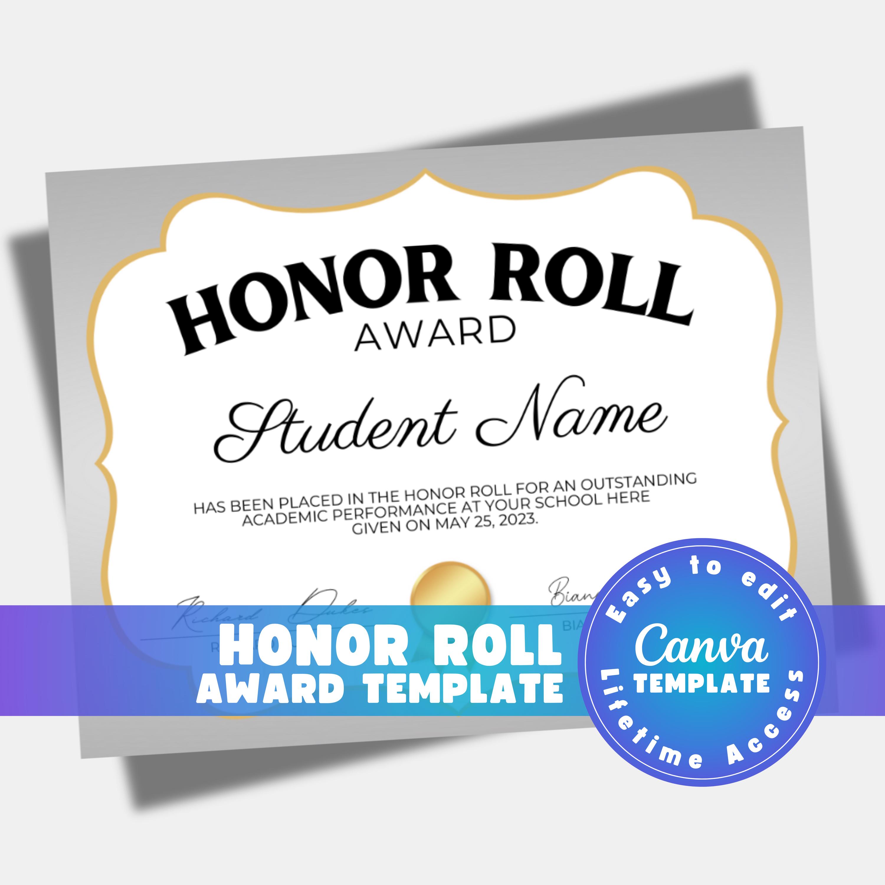 Honor Roll Certificate Template, Editable School Academic Award ...
