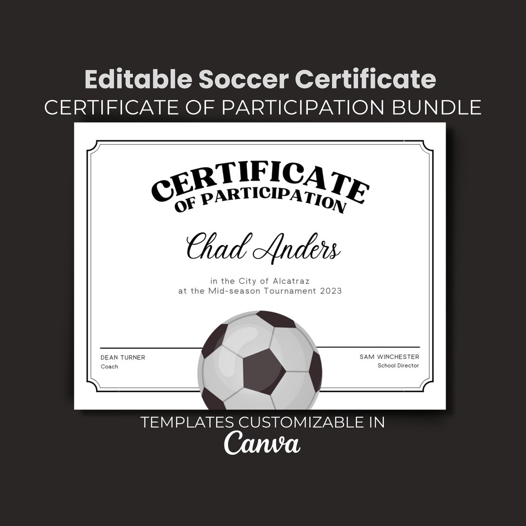 Editable Soccer Award Certificate Bundle, Template Bundle, Printable ...