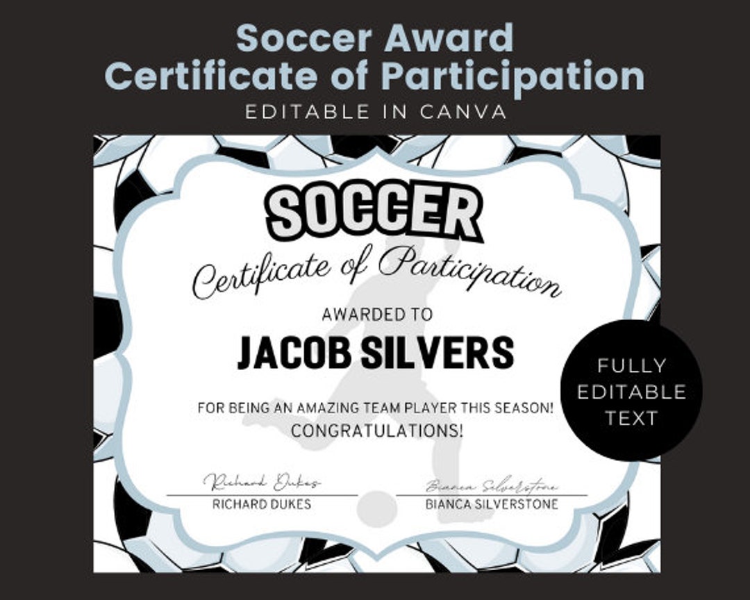 Editable Soccer Award Certificate Bundle, Team Party Canva Template ...