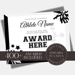Editable Cheerleading Certificate Cheer Squad Team Party Awards ...