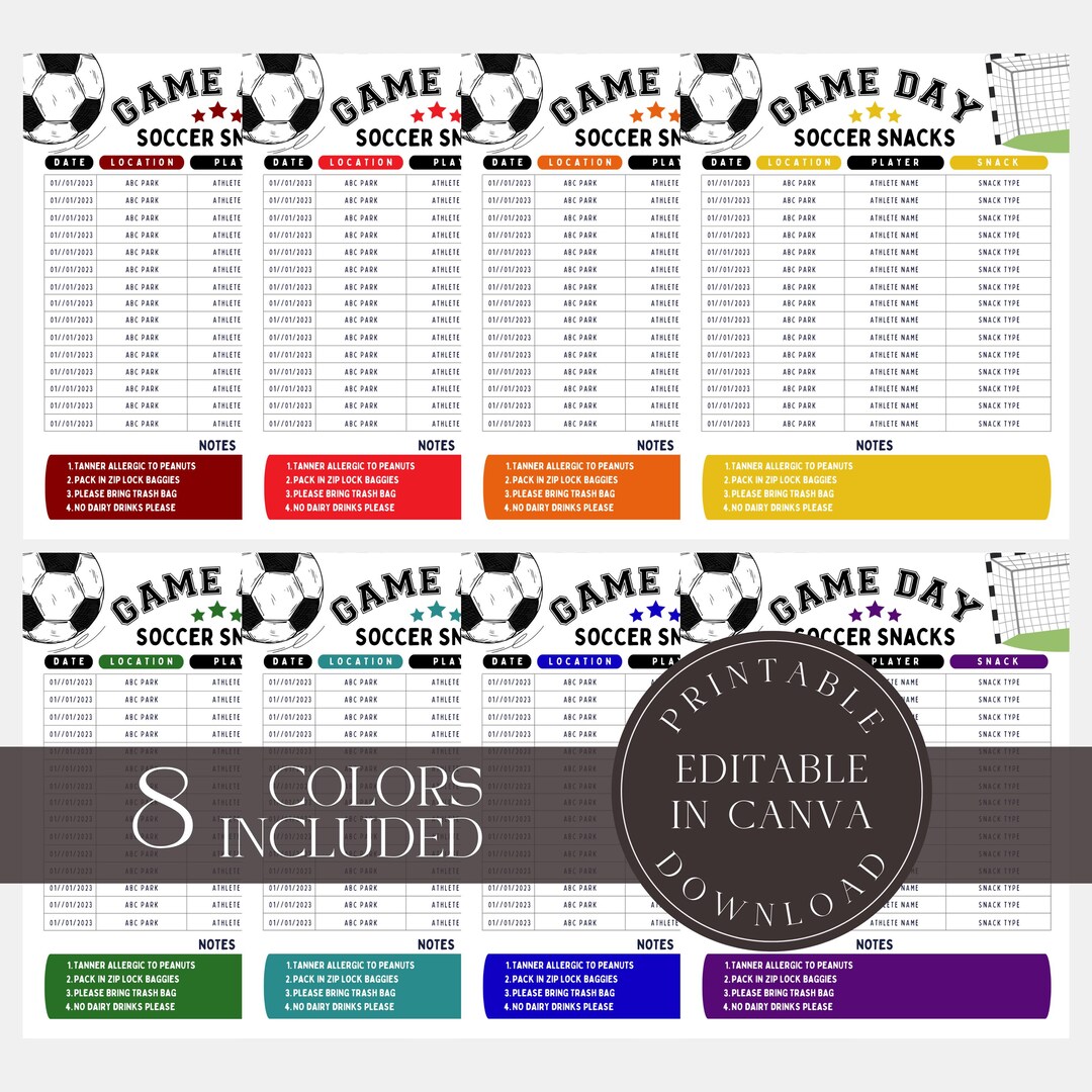 Editable Soccer Snack Schedule Sign-up Sheet (canva Template) - Etsy