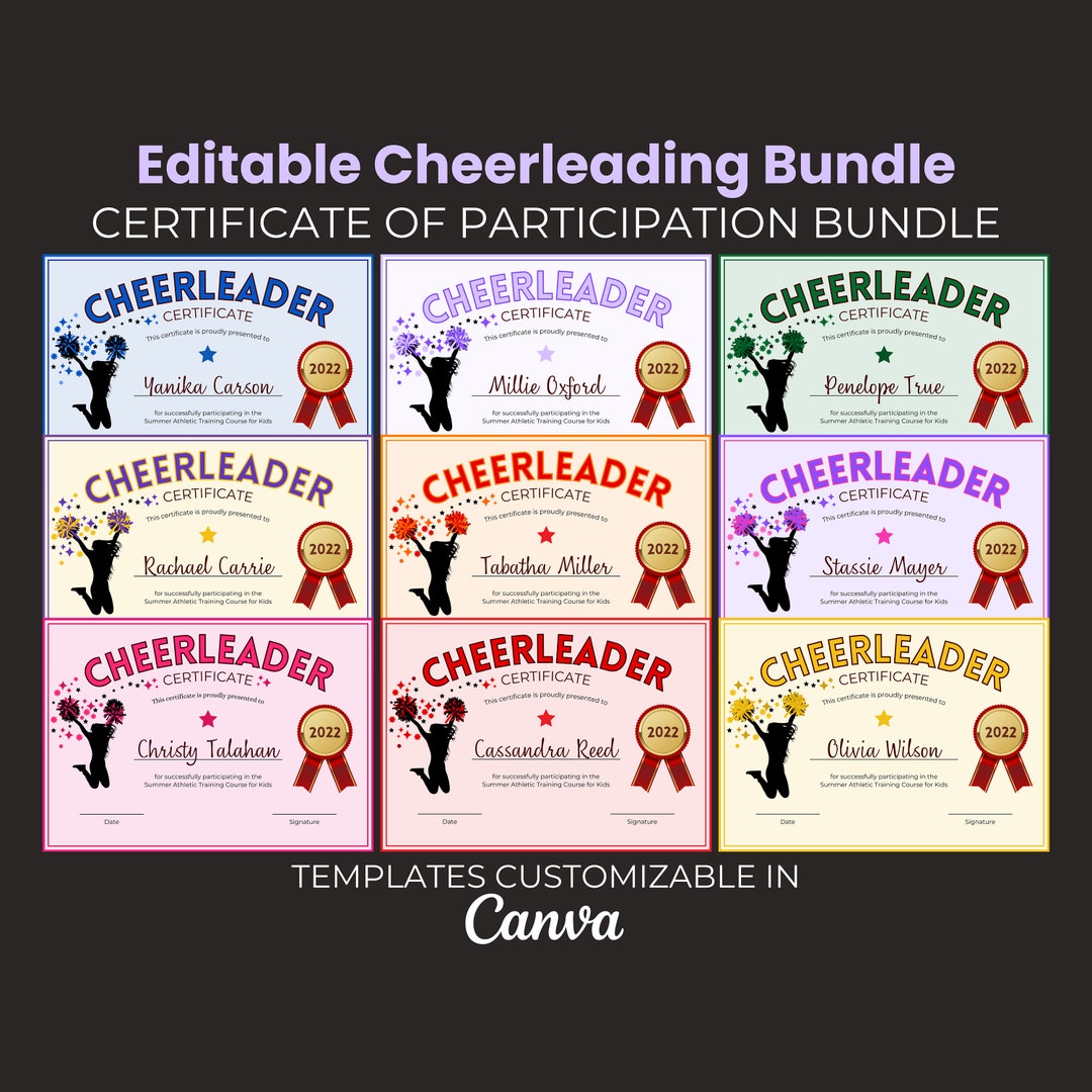 Cheerleading Award Certificate Template Bundle, Printable Cheer Award ...