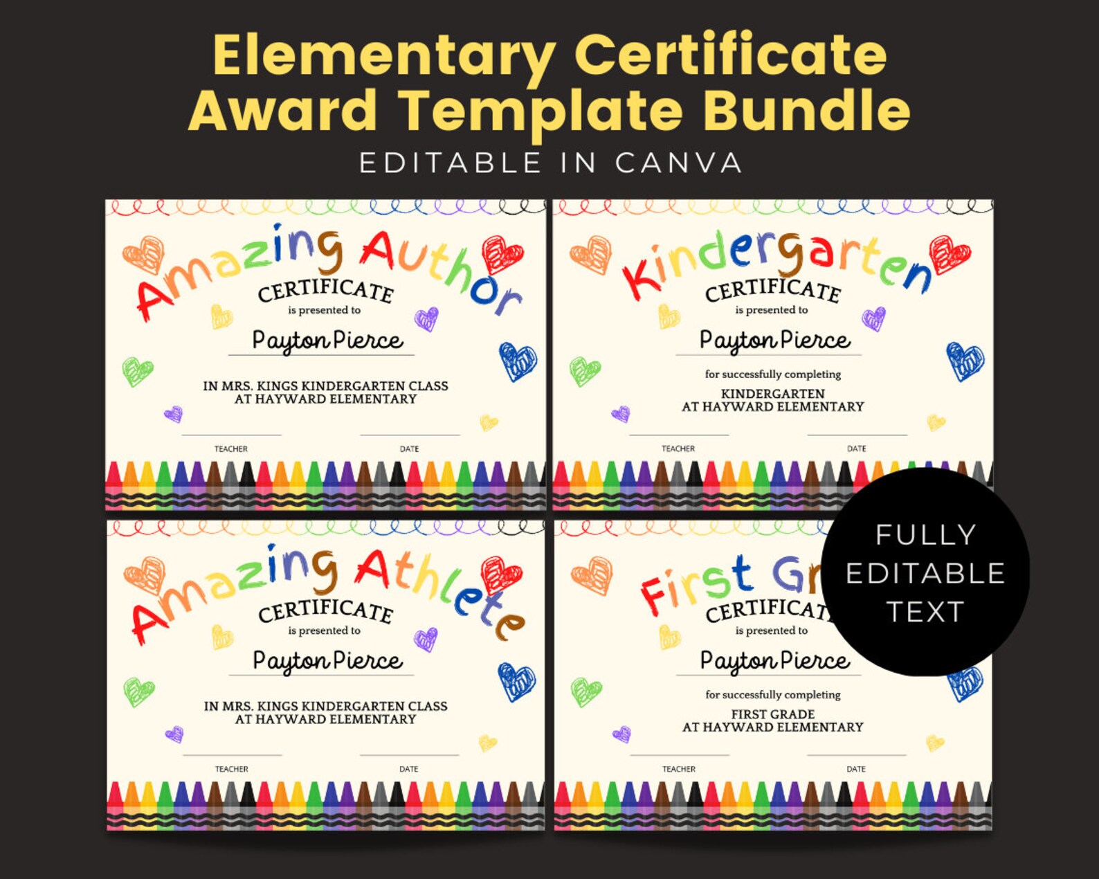 Editable Elementary Classroom Award Certificate Canva - Etsy