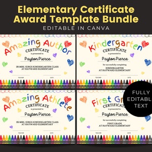 Editable Elementary Classroom Award Certificate, Canva Template Bundle ...