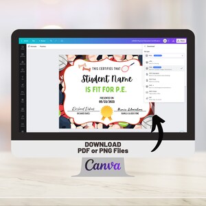 Editable School Certificate Physical Education Award Elementary Student ...