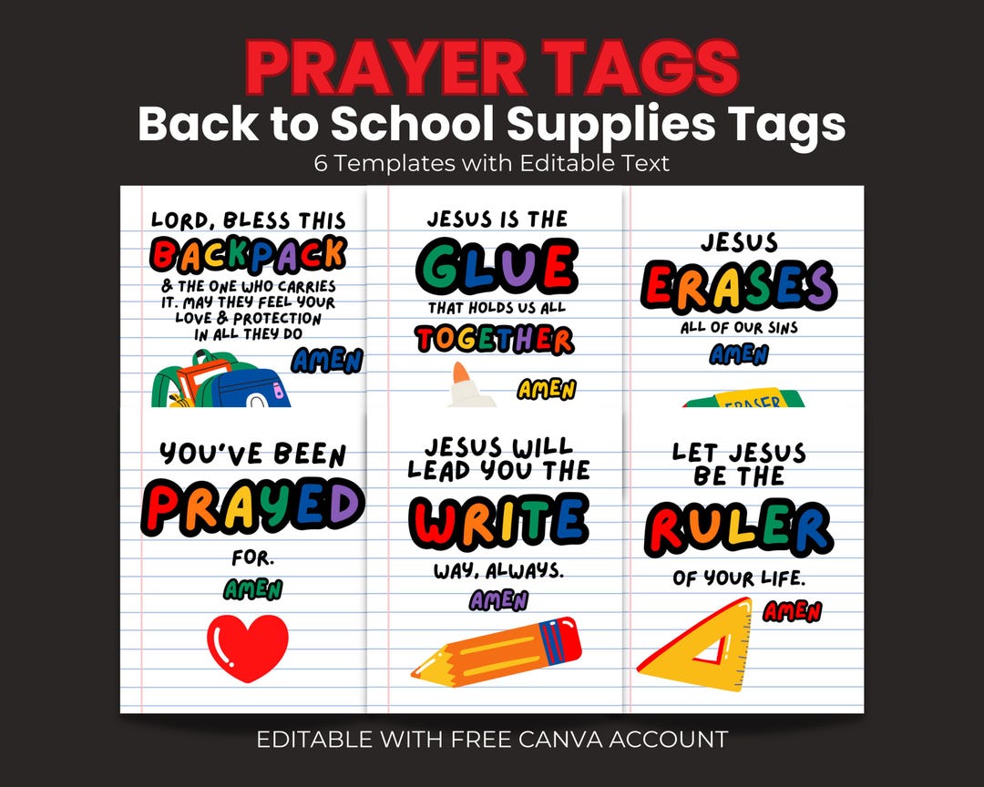 Editable Backpack Prayer Tags, School Supplies Tags, Supplies Prayer ...