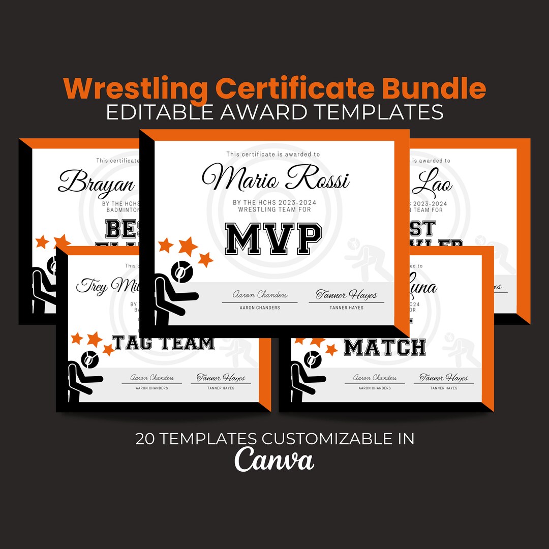 Editable Wrestling Awards, Wrestler Award Certificate Bundle, Template ...