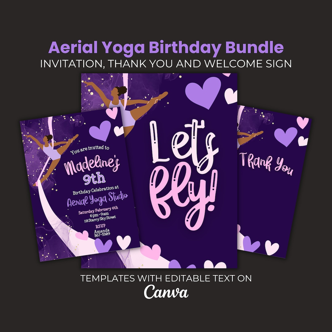 Editable Aerial Yoga Birthday Party Invitation Aerial Silk Party