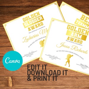 Editable Baseball Awards Printable, Baseball Team Certificate Bundle ...