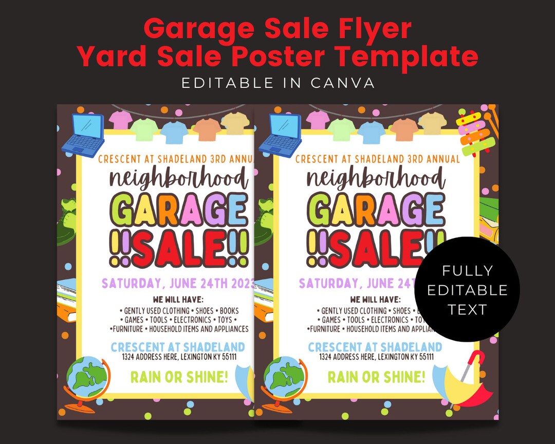 Editable Yard Sale Flyer Garage Sale Flyer Neighborhood Yard - Etsy
