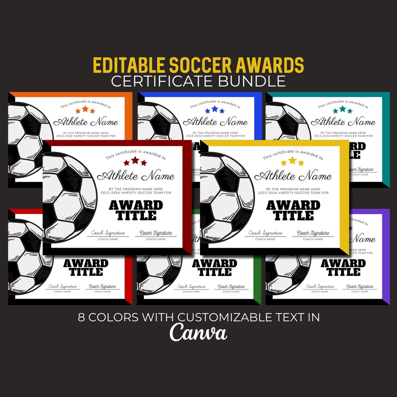 Editable Soccer Award Certificate Bundle Canva Template - Etsy