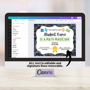 Editable School Certificate Math Student Elementary Classroom Award ...