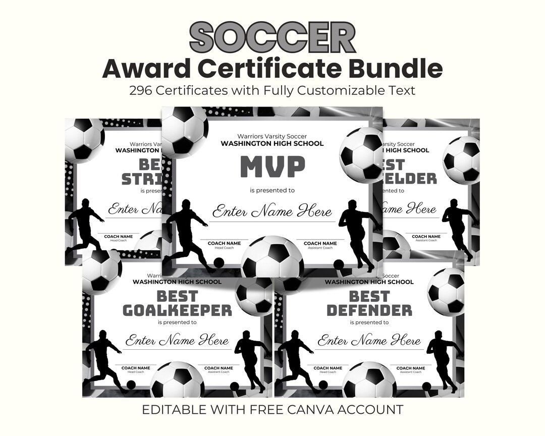 Editable Soccer Award Certificate Bundle, Template Bundle, Printable ...