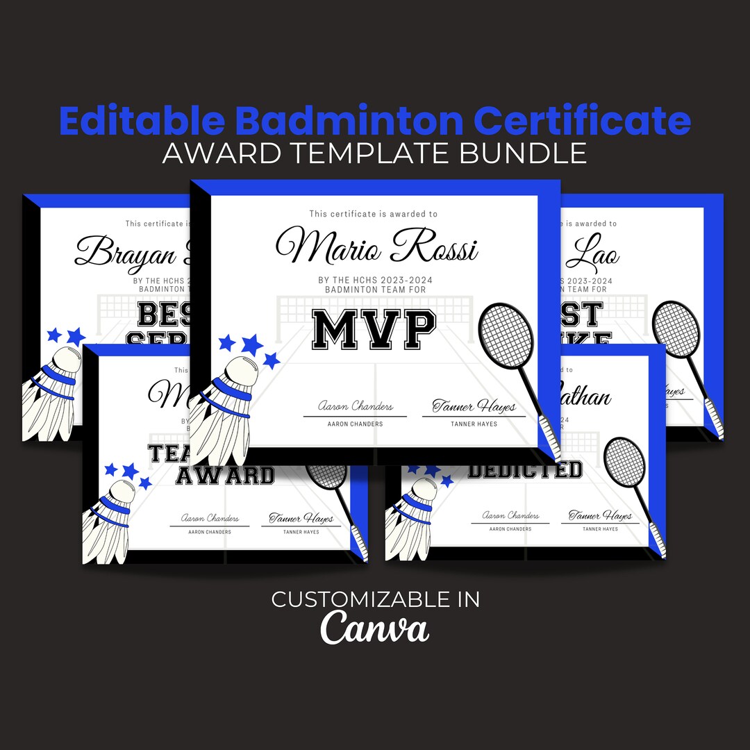 Badminton Certificate Template Bundle, Badminton Award, Printable ...