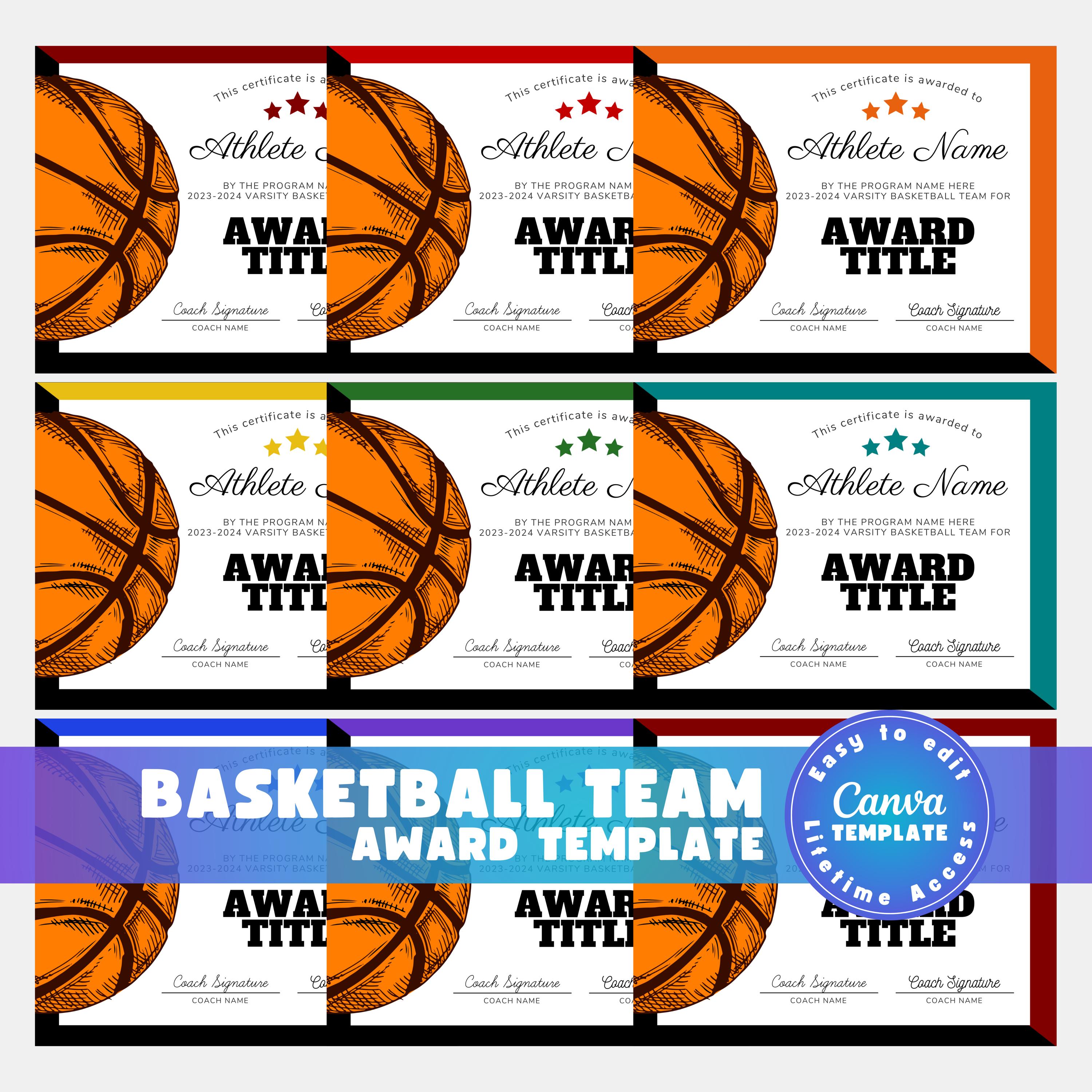 Editable Basketball Award Certificates, Basketball Awards Bundle Canva ...