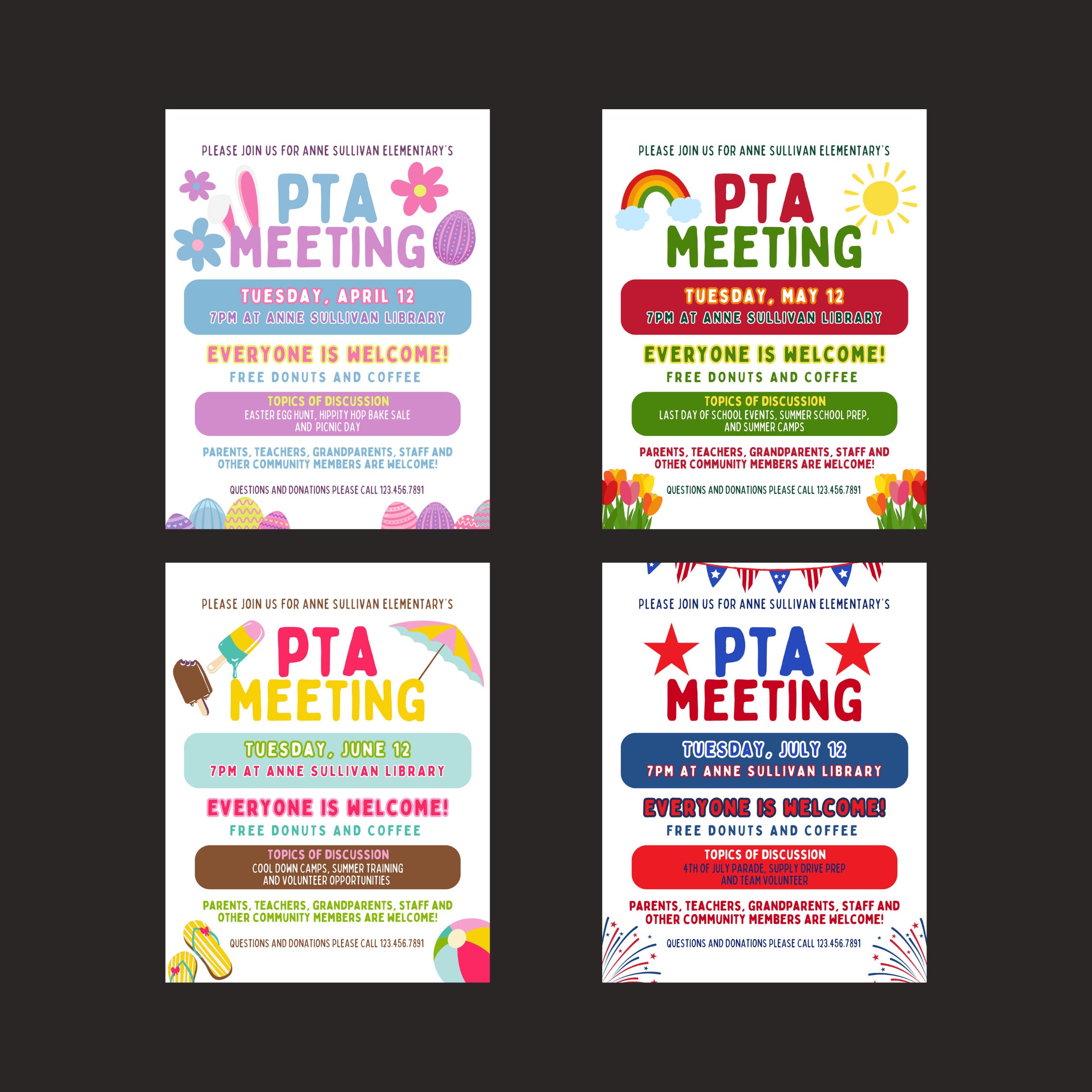Editable Seasonal PTA PTO Meetings Flyer Bundle Canva Template - Etsy
