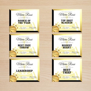 Editable Basketball Award Certificates Team Awards Canva Template ...