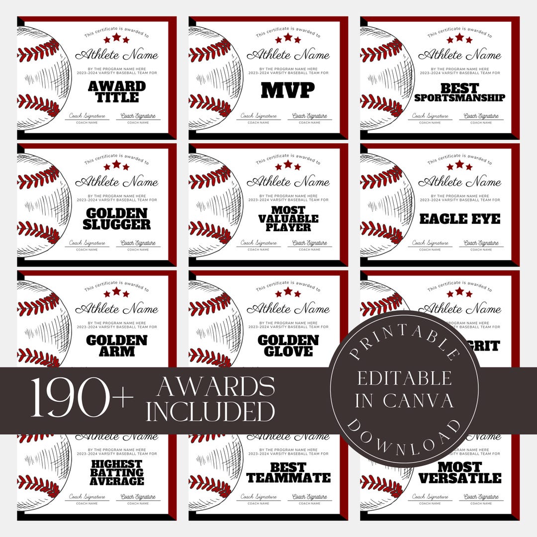 Personalized Baseball Award Certificates Custom Team Awards Baseball ...