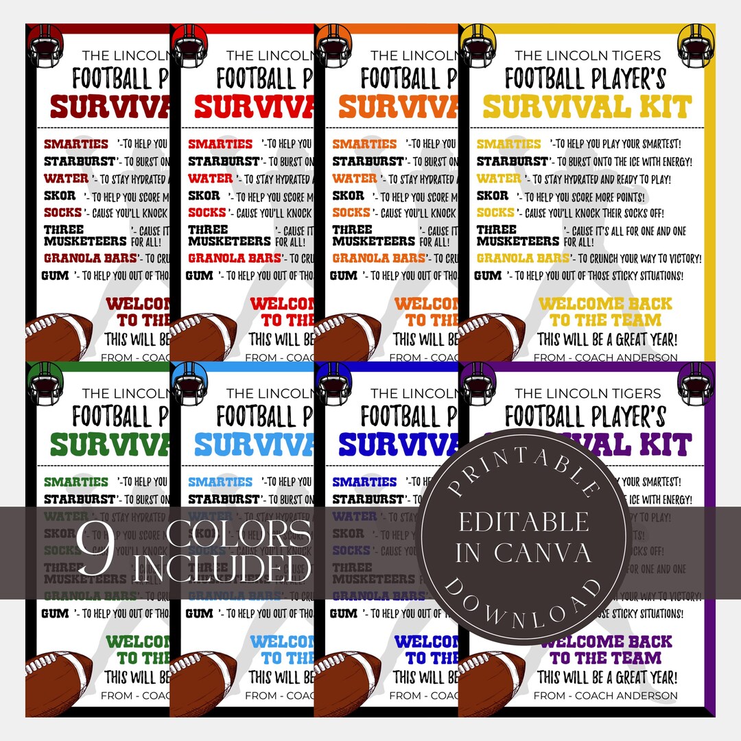 Football Team Survival Kit, Editable Sport Team Survival Kits for Start ...