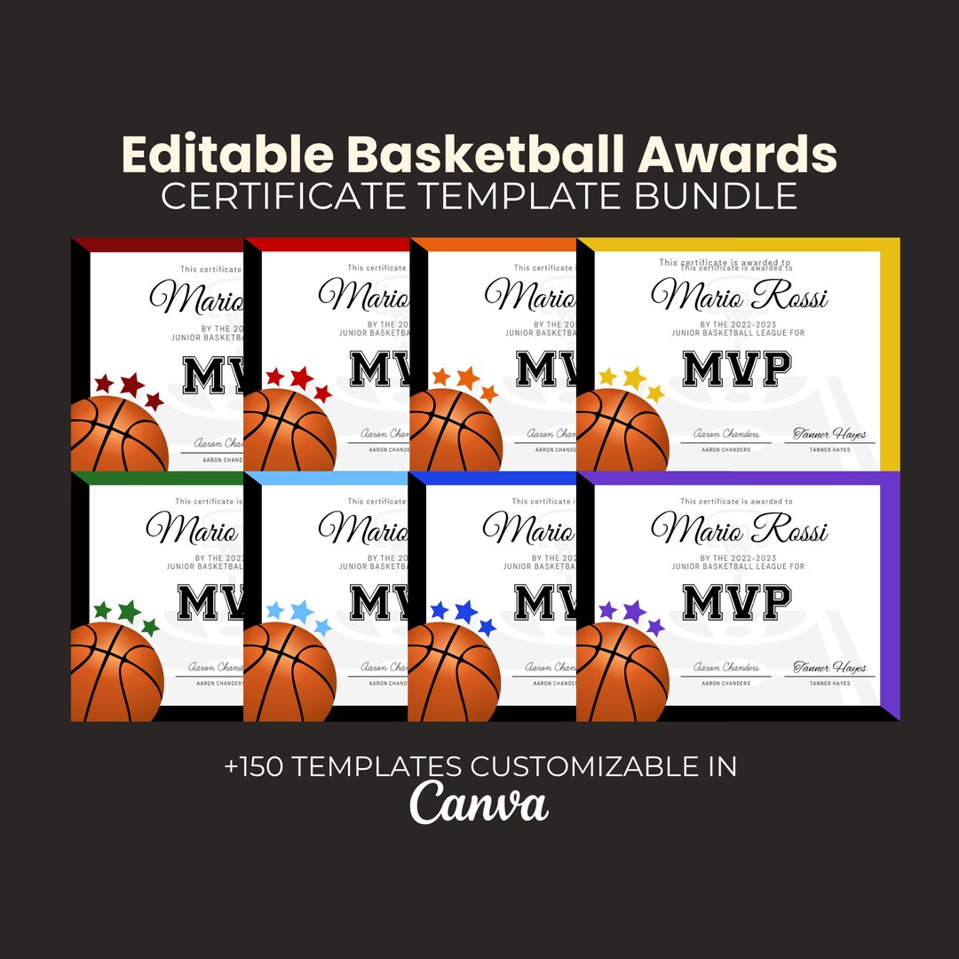 End of Season Basketball Awards, Editable Basketball Award Certificate ...