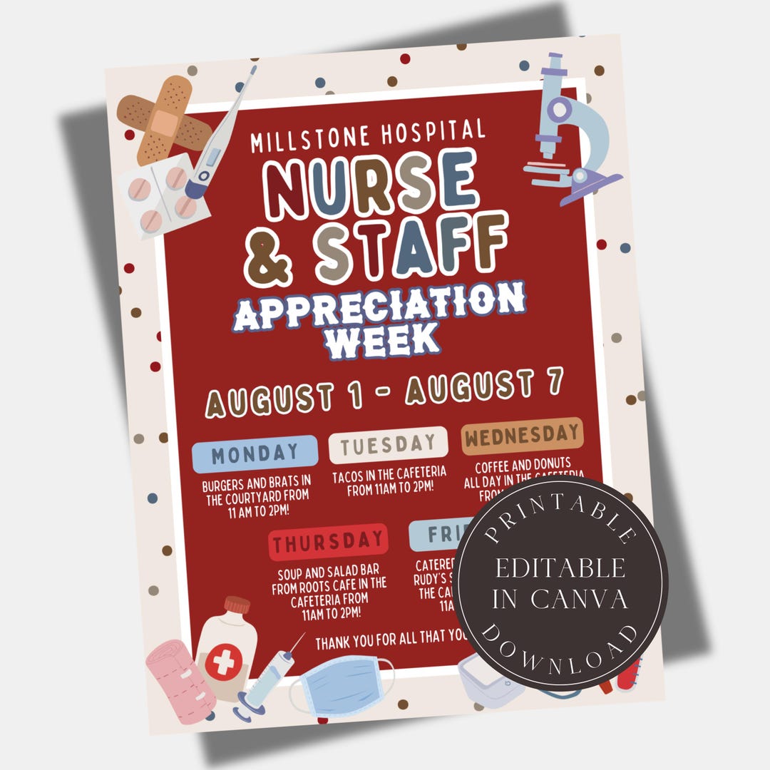 Editable Nurse Appreciation Week Itinerary Flyer Nurse's Week Event ...