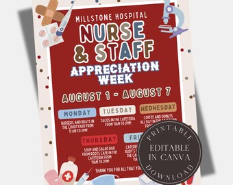 Editable Nurse Appreciation Week Itinerary Flyer | Nurse's Week Event ...