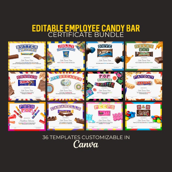 Employee Candy Bar Awards Certificates Printable Candy Bar Awards for ...