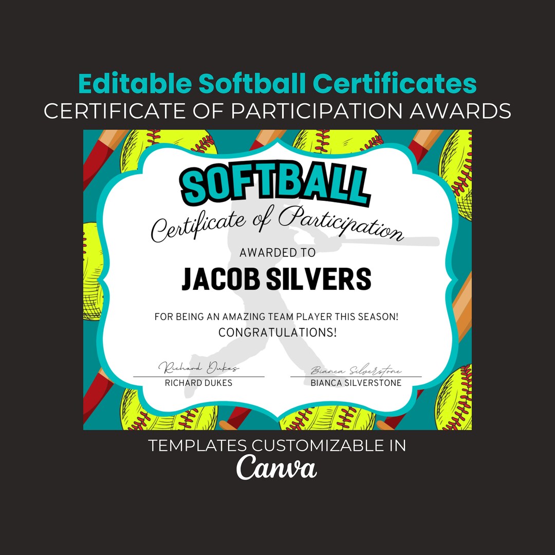 Editable Softball Awards Printable, Softball Team Certificate Bundle ...