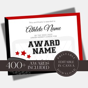 Editable Hockey Awards Certificate Template Bundle (digital Download ...