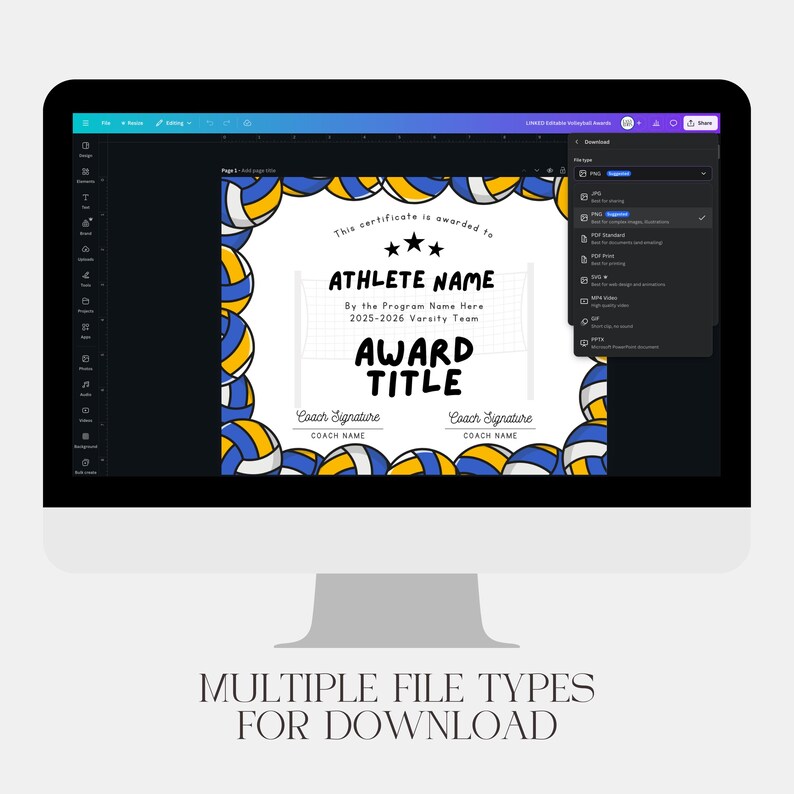 Editable Volleyball Awards Team Certificates, Printable (canva ...
