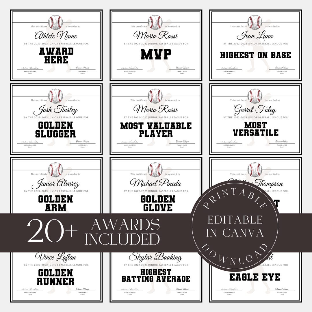 Personalized Baseball Award Certificates Custom Team Awards Baseball ...