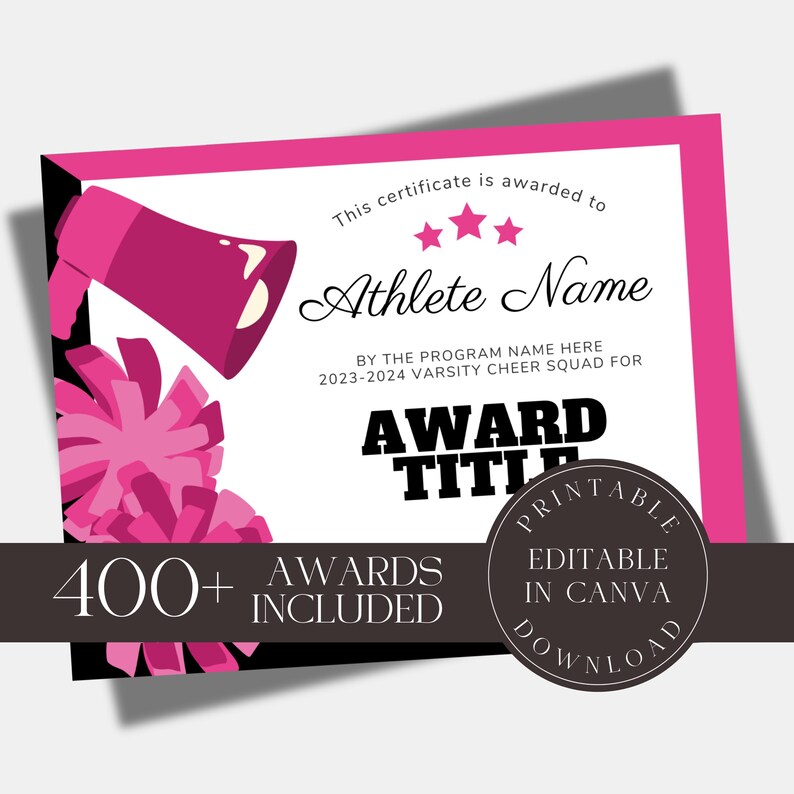 Cheerleading Award Certificate Template Editable Canva Awards (digital ...