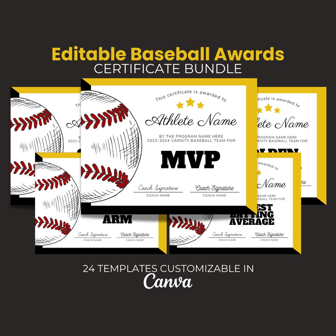 Baseball Awards Printable, Baseball Team Certificate Bundle, Editable ...